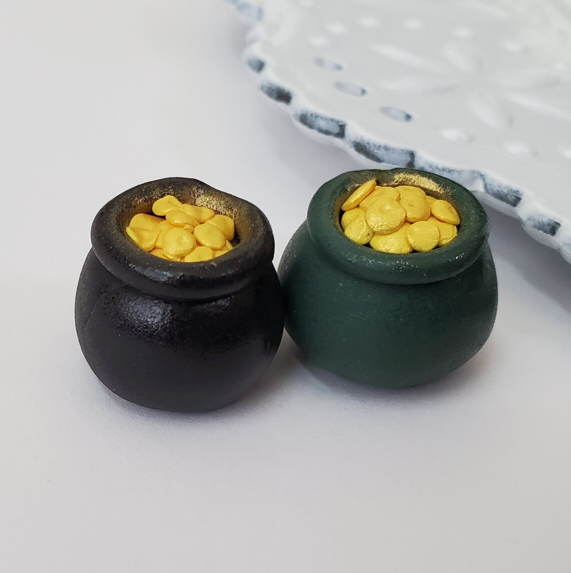 Pot of Gold Polymer Clay Miniature - Pot of Gold Jewelry - Pot of Gold ...