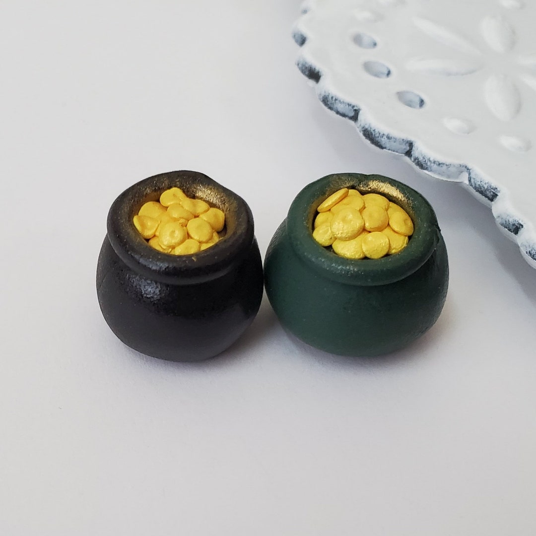 Pot of Gold Polymer Clay Miniature - Pot of Gold Jewelry - Pot of Gold ...