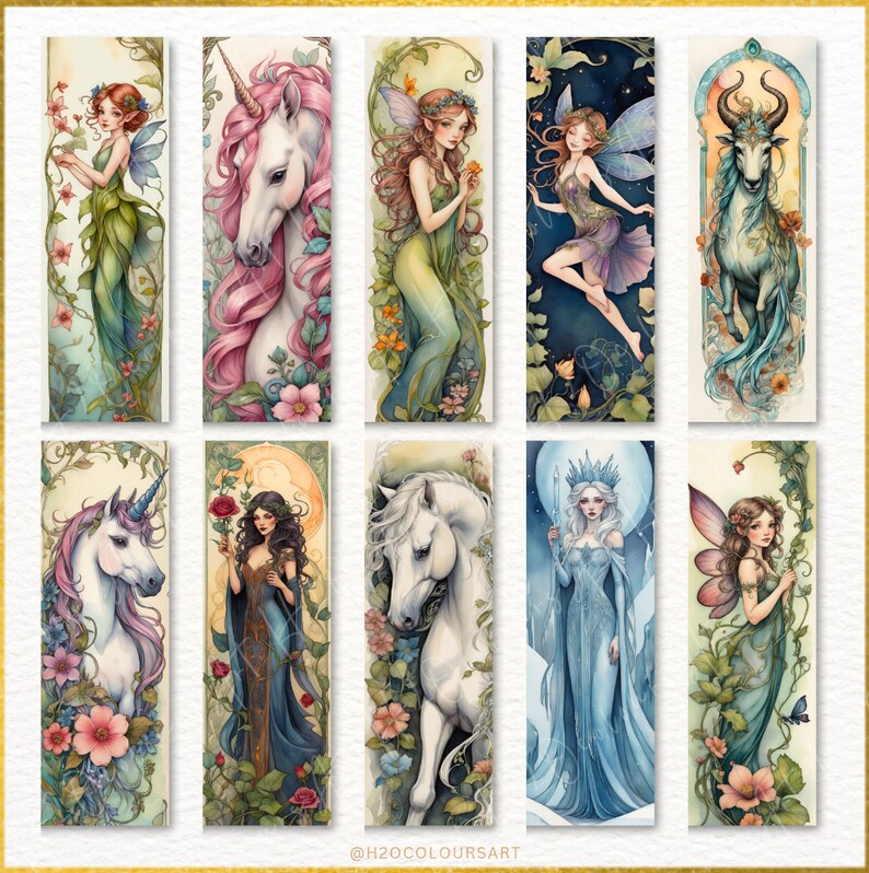 30 Watercolour Fantasy Printable Bookmarks | Digital Download PNG ...