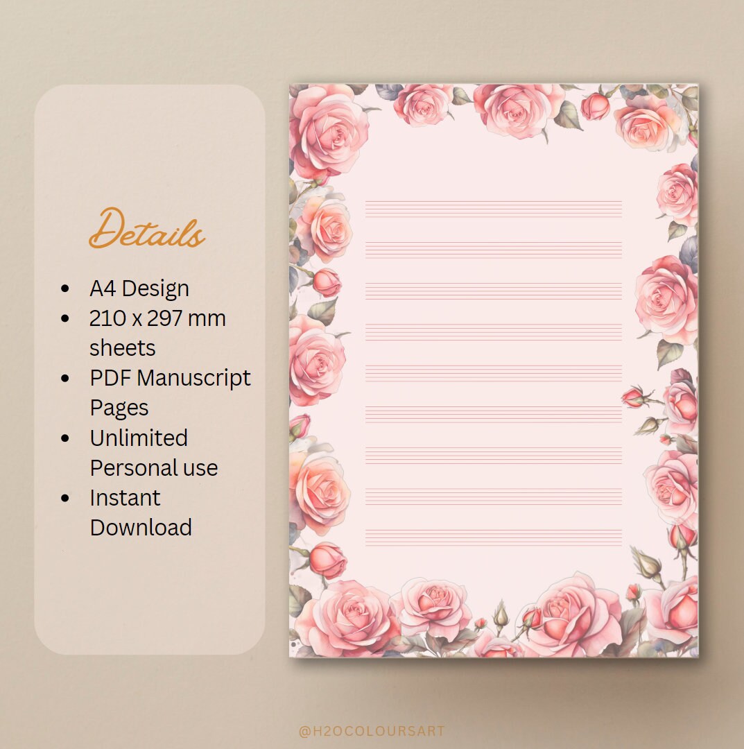 Manuscript Paper| 30 Digital Blank Music Sheets| A4 PDF Staved Music ...