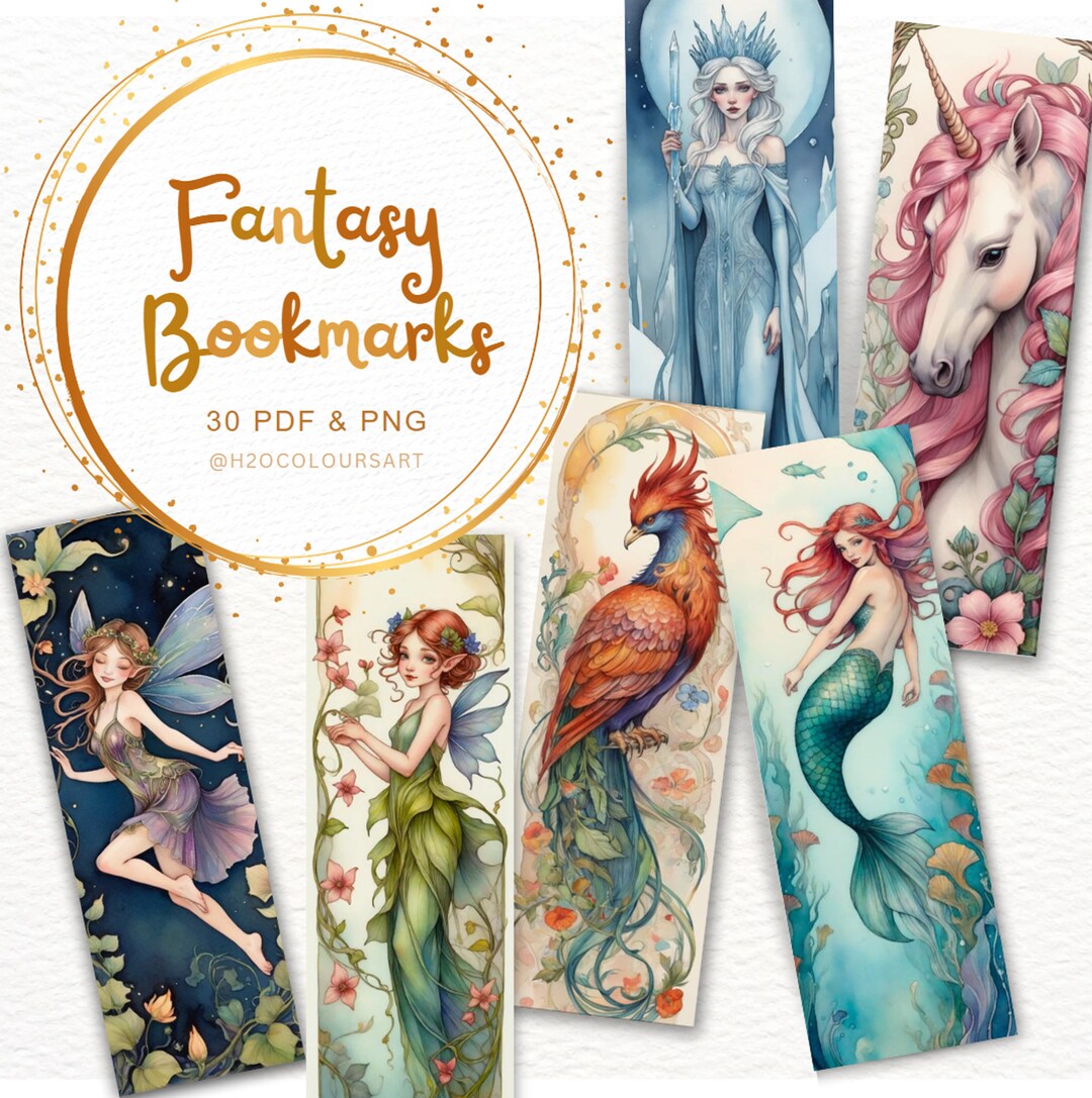 30 Watercolour Fantasy Printable Bookmarks | Digital Download PNG ...