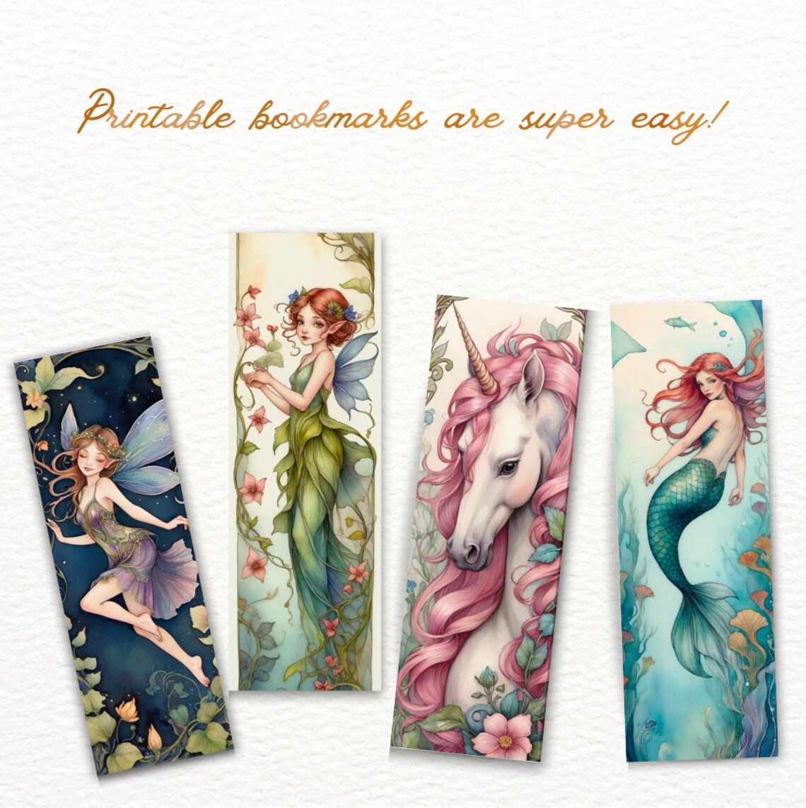 30 Watercolour Fantasy Printable Bookmarks | Digital Download PNG ...