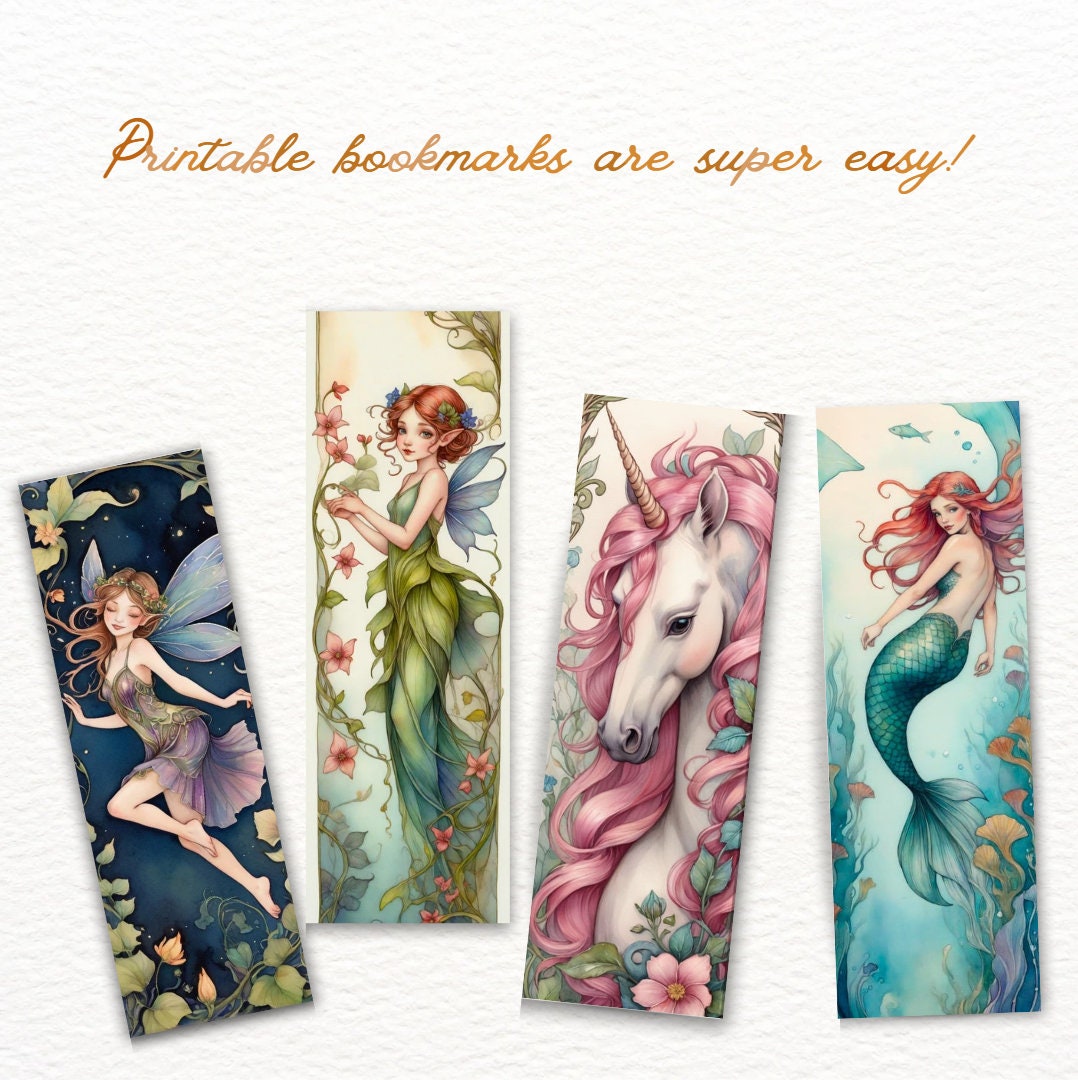 30 Watercolour Fantasy Printable Bookmarks | Digital Download PNG ...