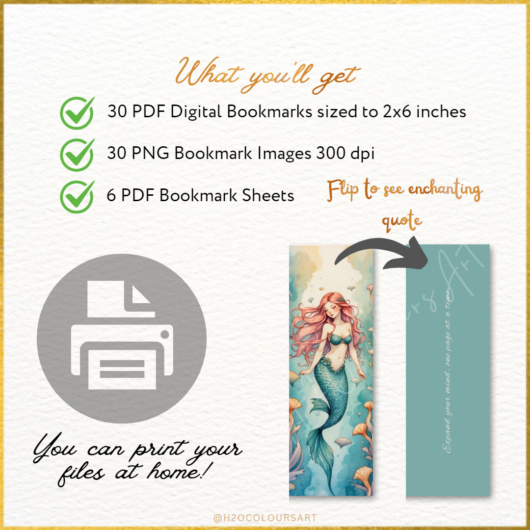 30 Watercolour Fantasy Printable Bookmarks | Digital Download PNG ...