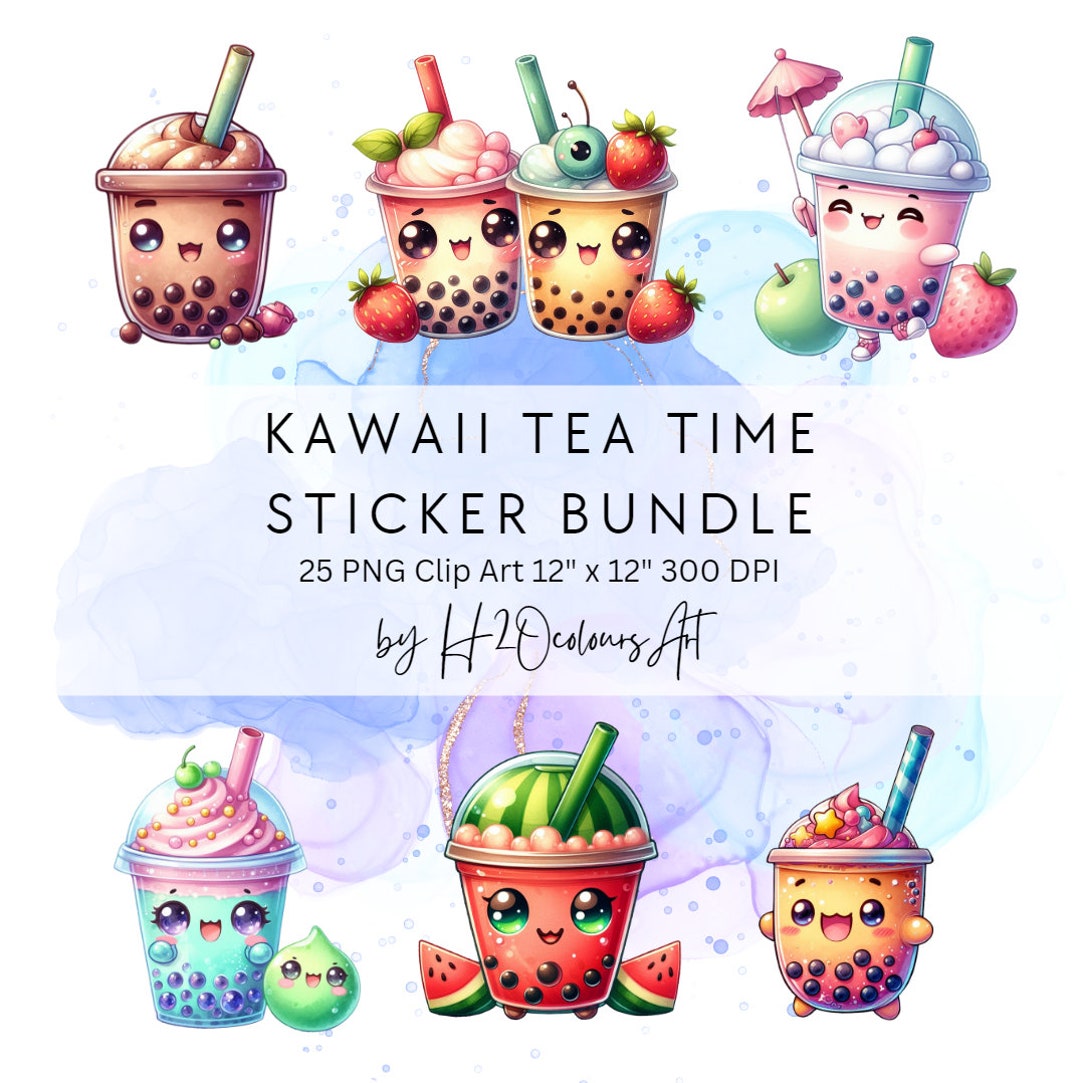 Bubble Tea Clipart, Boba Tea Sticker Bundle, Sticker Set, Kawaii Tea ...