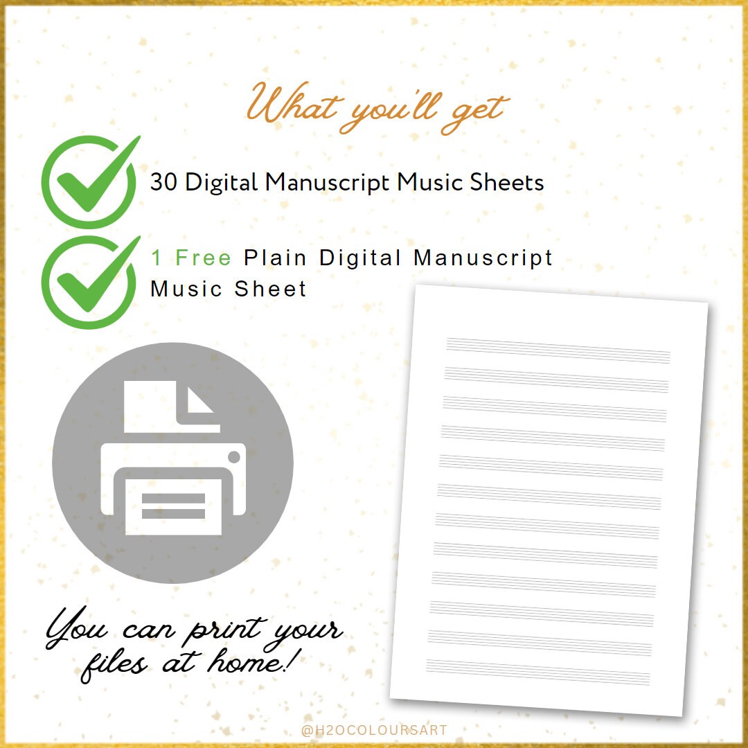 Manuscript Paper| 30 Digital Blank Music Sheets| A4 PDF Staved Music ...