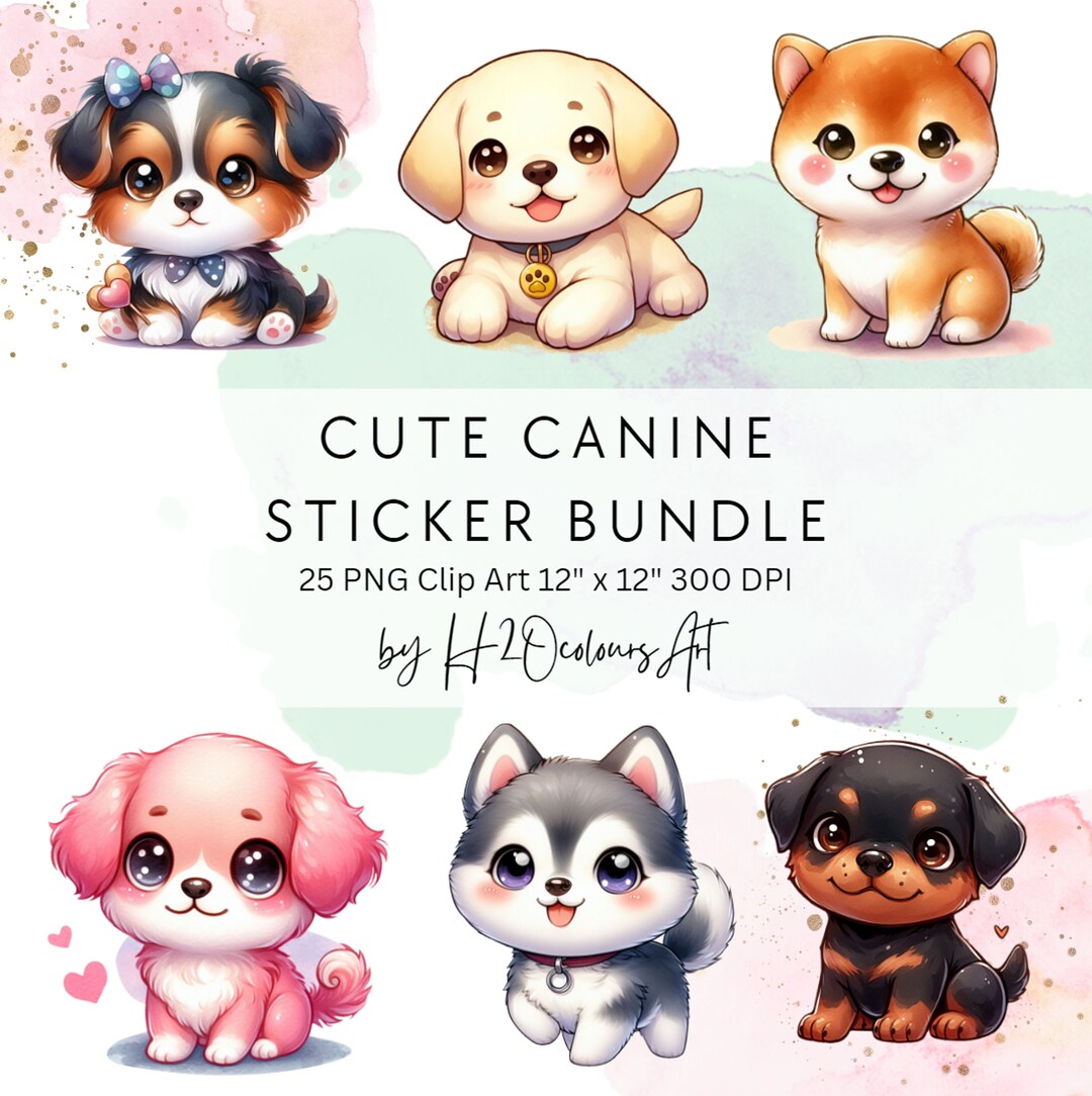 Cute Kawaii Dog Clipart Bundle | Kawaii Watercolour | 25 Cute Puppypng ...