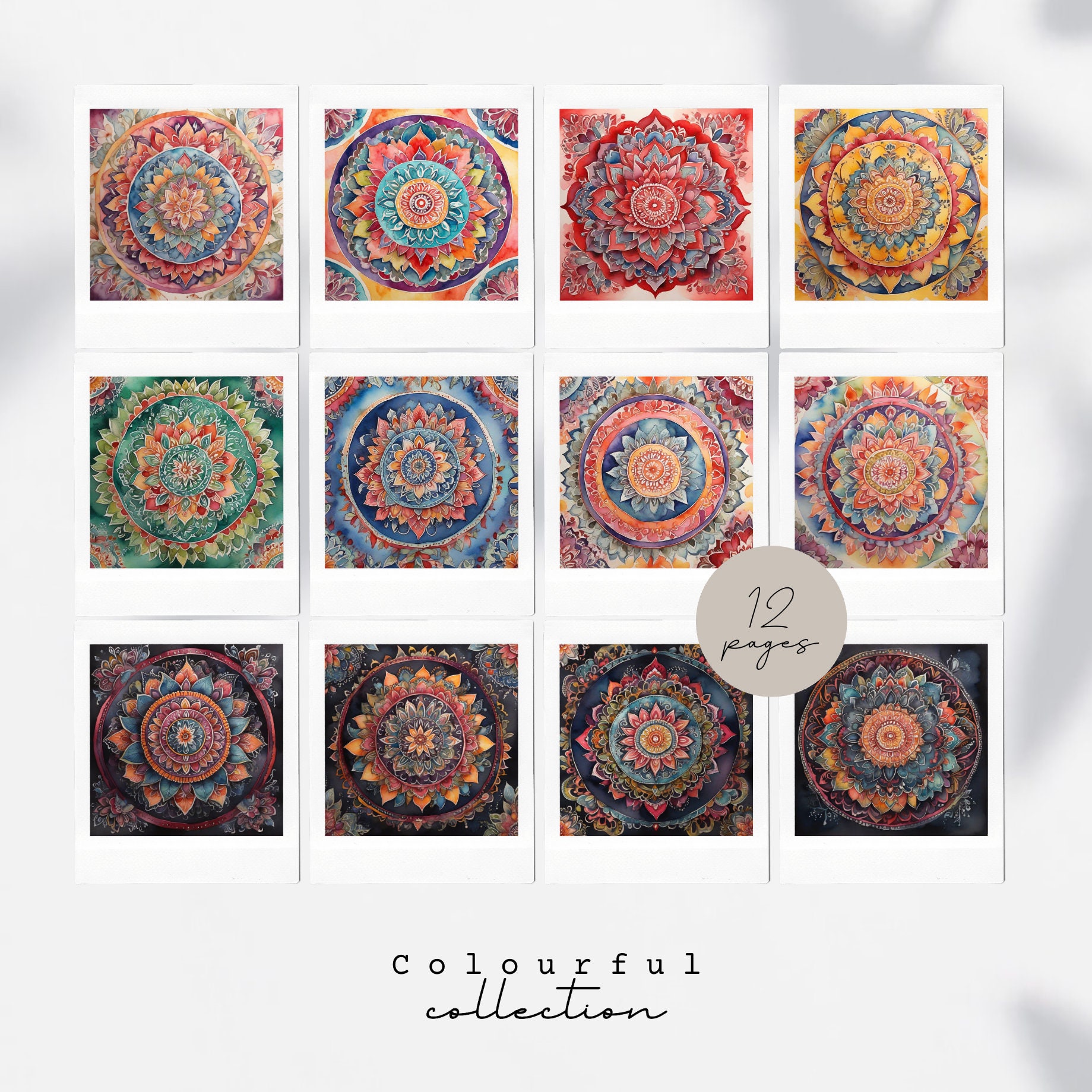 Colourful Watercolour Mandala Digital Paper Set Junk Journal Paper ...