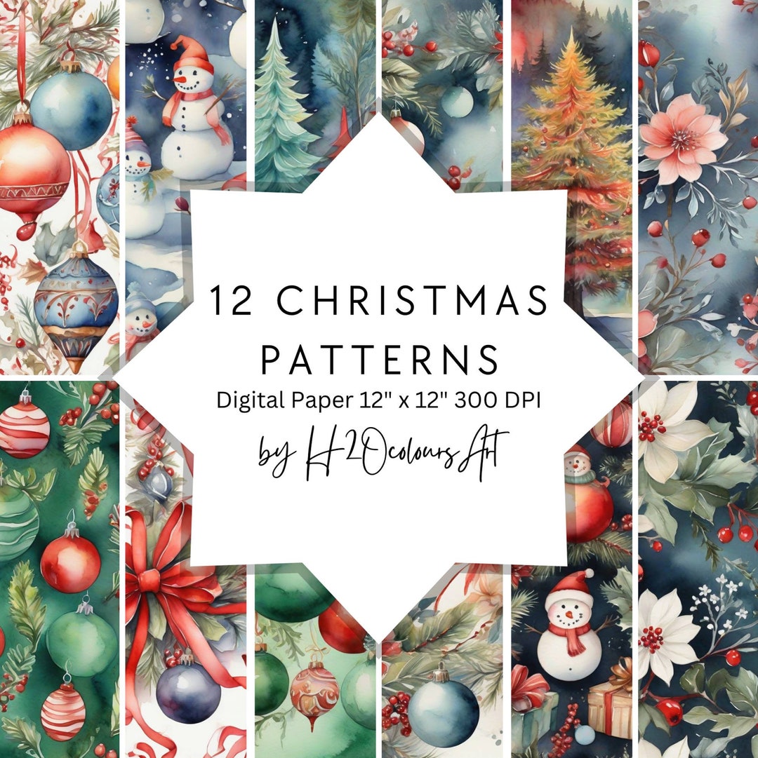 Watercolor Christmas Digital Paper, Printable Textures Printable ...