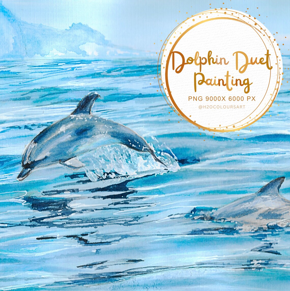 Dolphin Duet Painting | Hand-painted Watercolour Art | Printable Wall ...