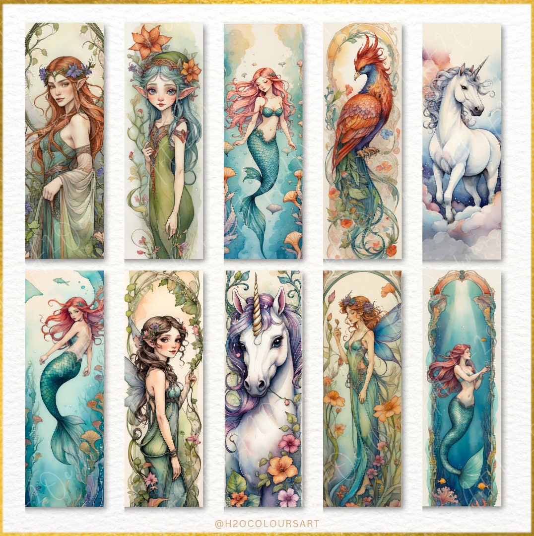 30 Watercolour Fantasy Printable Bookmarks | Digital Download PNG ...