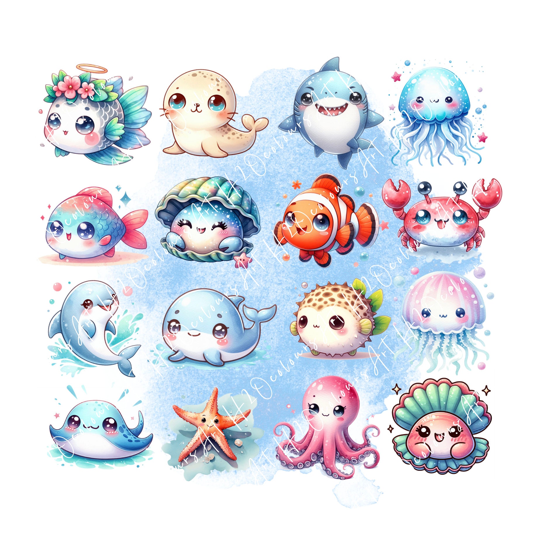 Aquatic Animals Sticker Bundle | Marine Watercolour | 35 Cute Sea ...