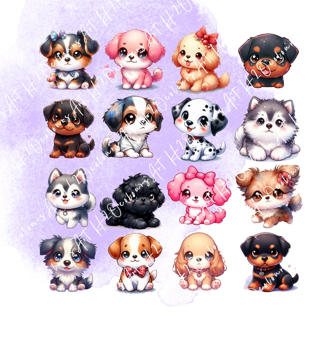 Cute Kawaii Dog Clipart Bundle | Kawaii Watercolour | 25 Cute Puppypng ...