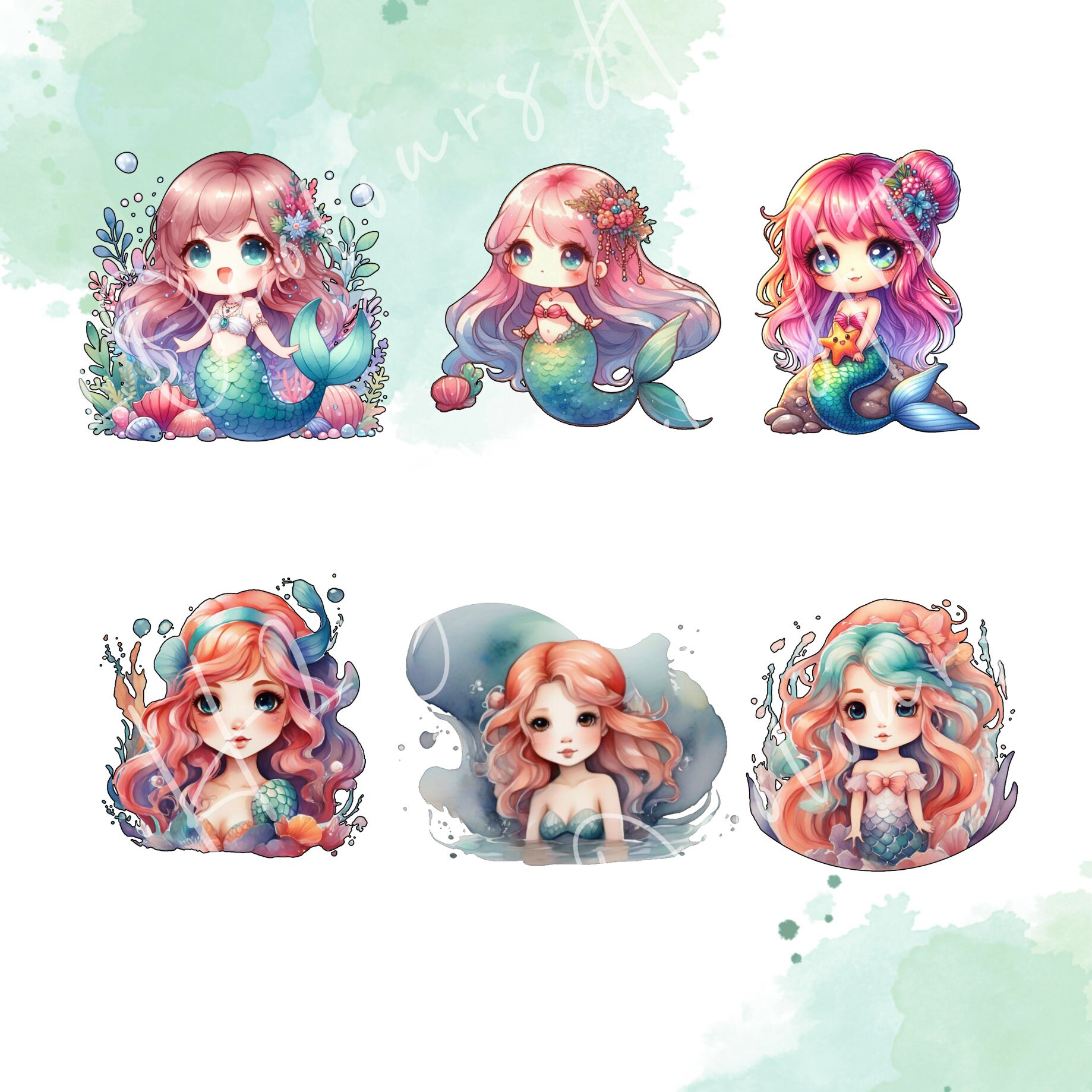 25 Mermaid Clipart Bundle| Watercolor Cute Mermaid Clipart Underwater ...