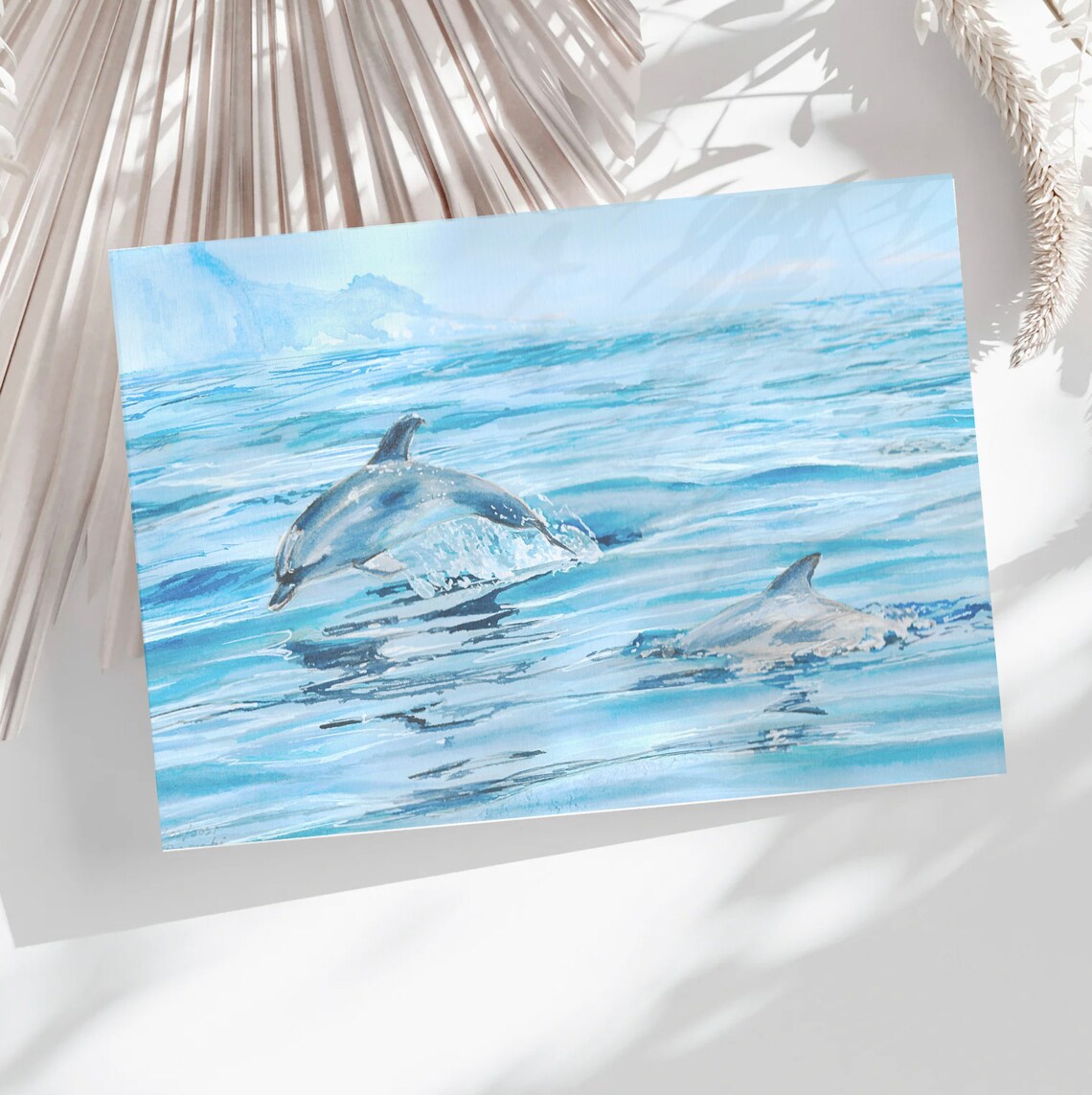 Dolphin Duet Painting | Hand-painted Watercolour Art | Printable Wall ...