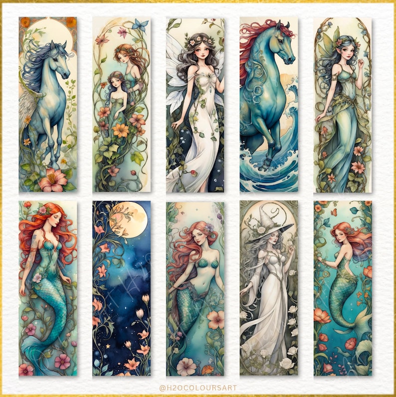 30 Watercolour Fantasy Printable Bookmarks | Digital Download PNG ...