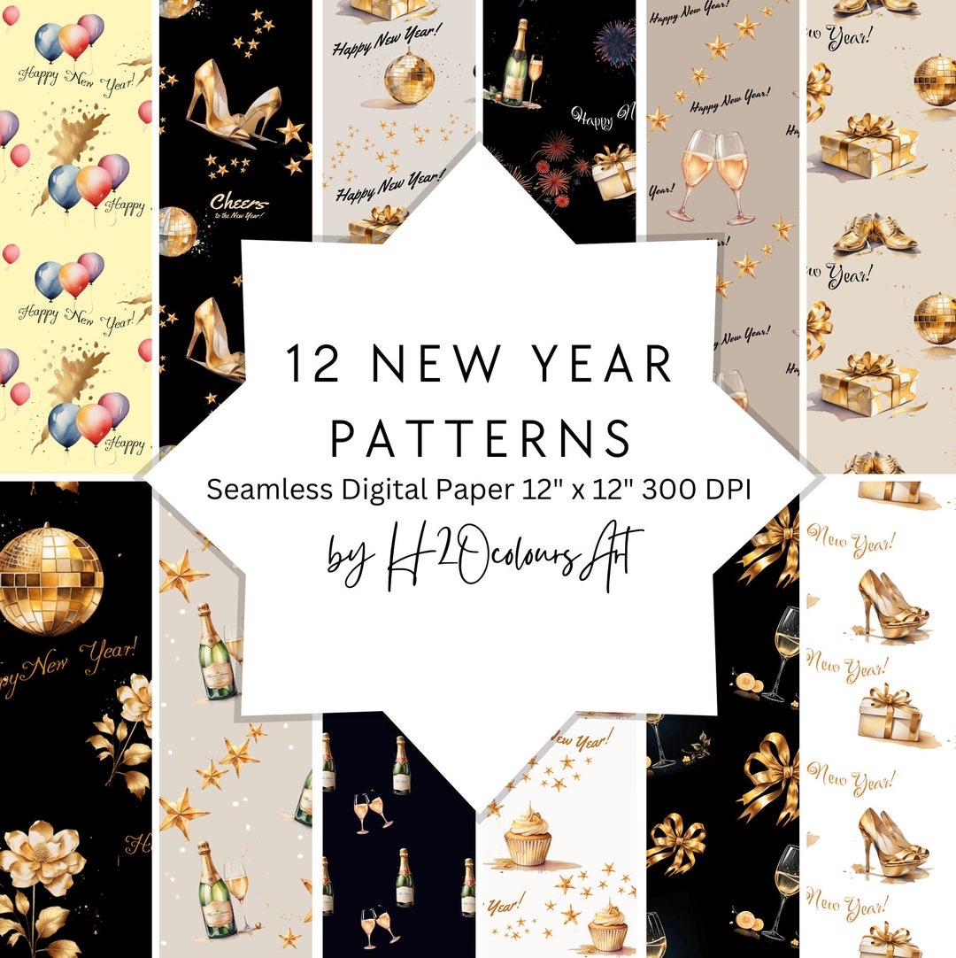 New Year Digital Paper| Scrapbook Papers| Celebration| Seamless ...