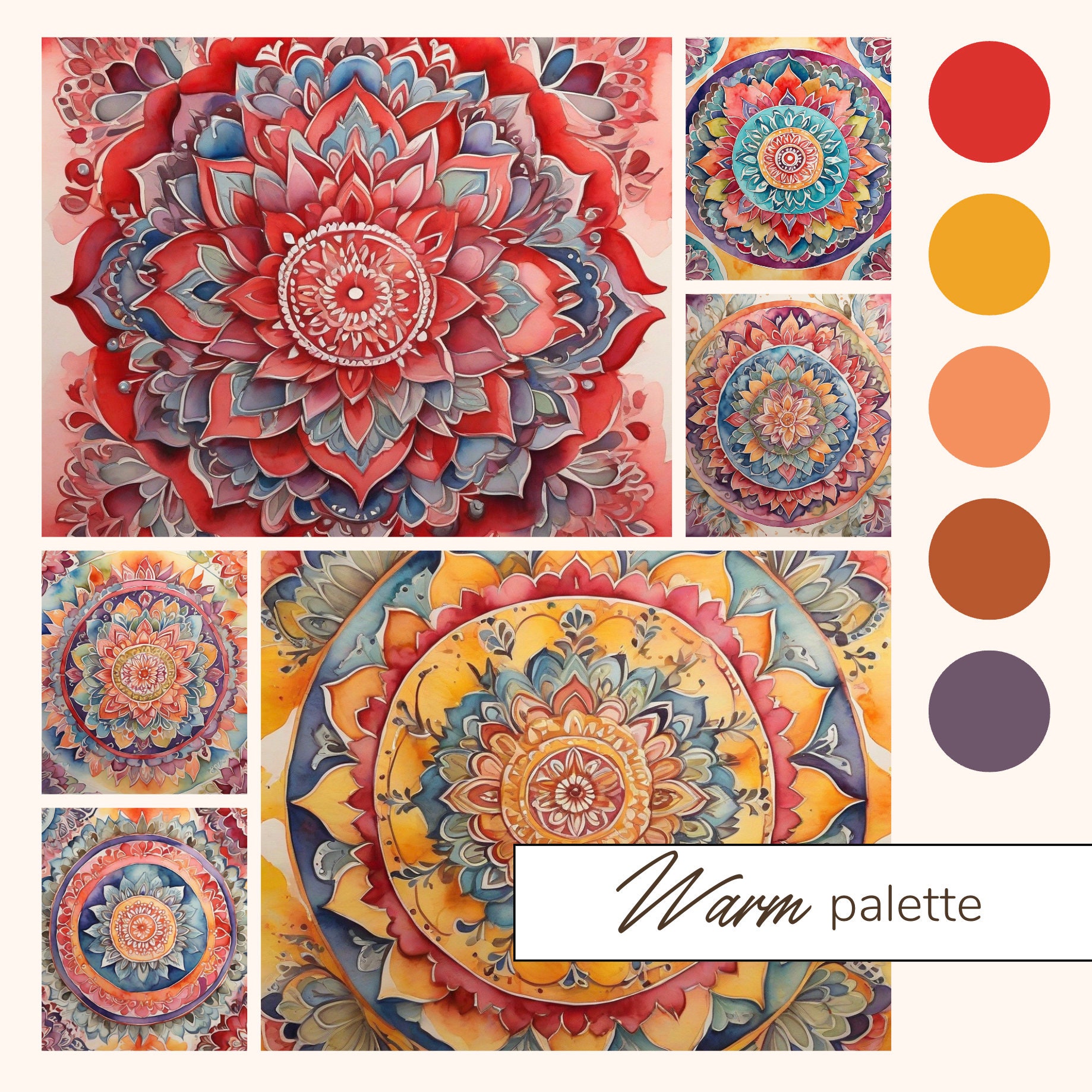 Colourful Watercolour Mandala Digital Paper Set Junk Journal Paper ...