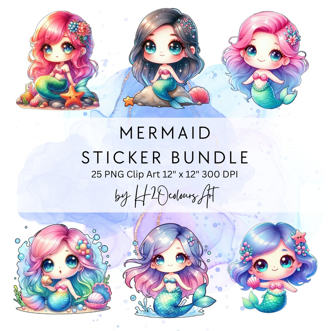 25 Mermaid Clipart Bundle| Watercolor Cute Mermaid Clipart Underwater ...