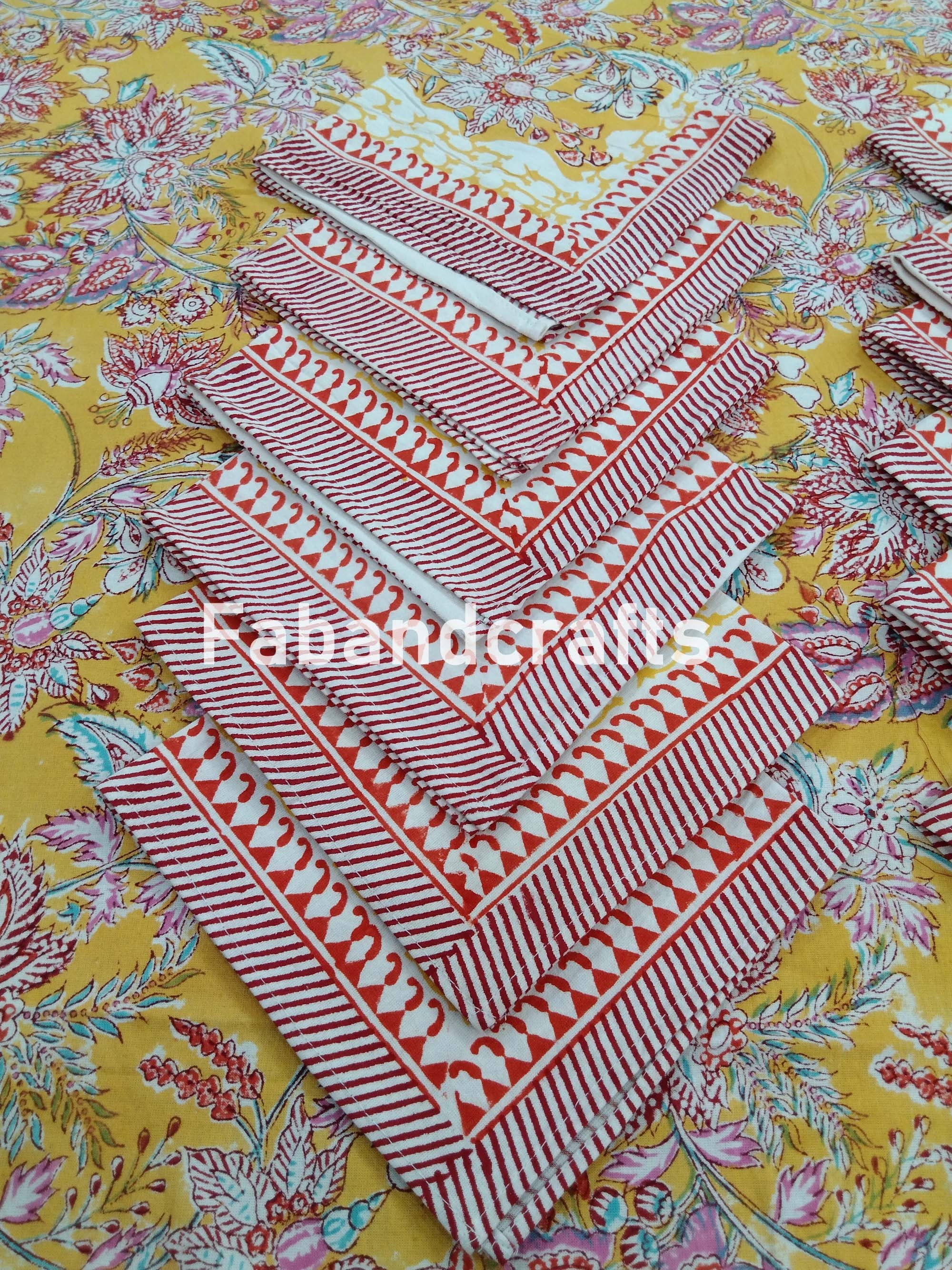 Yellow Color Table Cover Hand Block Print Cover With 12 Mat - Etsy