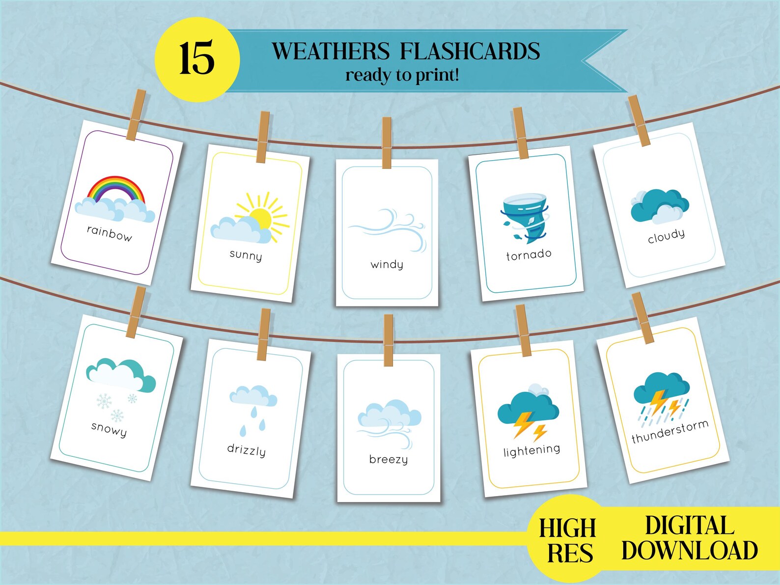 15 Weather Flashcards for Kids Montessori Printable Learning Cards ...