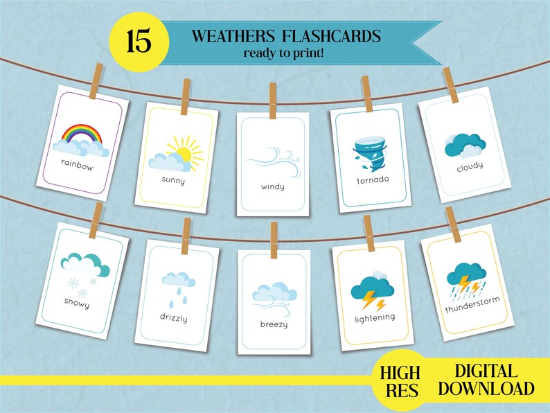 15 Weather Flashcards for Kids Montessori Printable Learning Cards ...