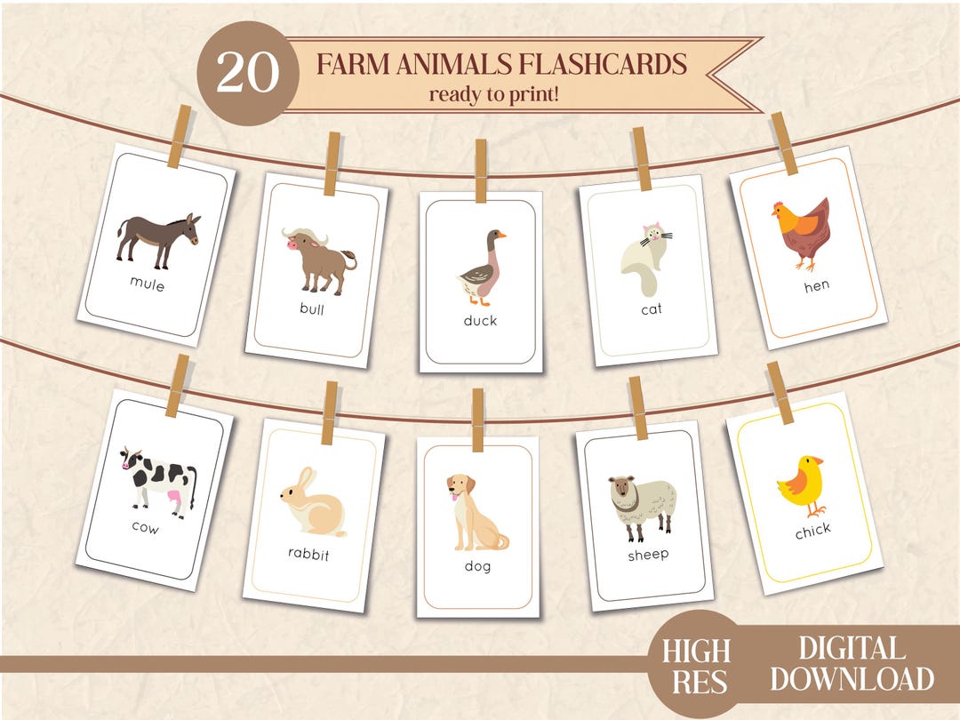Farm Animals Flashcards Printable, Montessori Toddler Learning ...