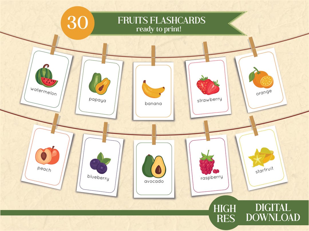 Fruits Flashcards for Kids - Printable Montessori Learning Cards for ...