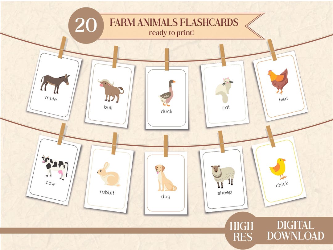 Farm Animals Flashcards: Montessori Learning, Classroom Decor (digital ...
