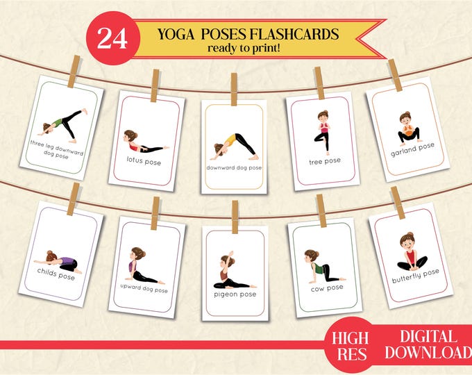 Kids Yoga Poses Flash Cards Yoga Routine Montessori Cards Toddlers Yoga ...