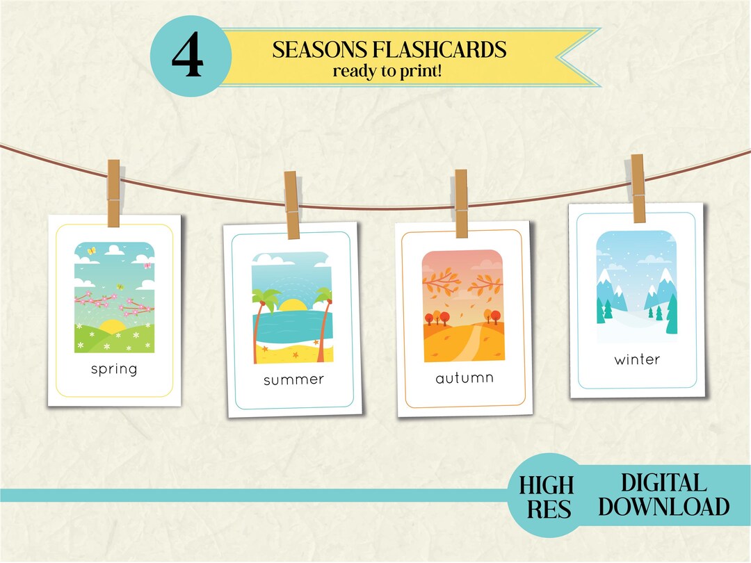 Printable 4 Seasons Flashcards | Montessori Activity for Kids | Spring ...