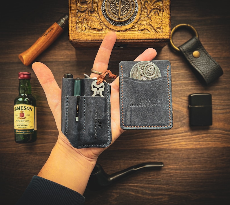 THOR EDC Blue Caddy Leather Organizer, EDC Caddy, Leather Slip, Pocket ...