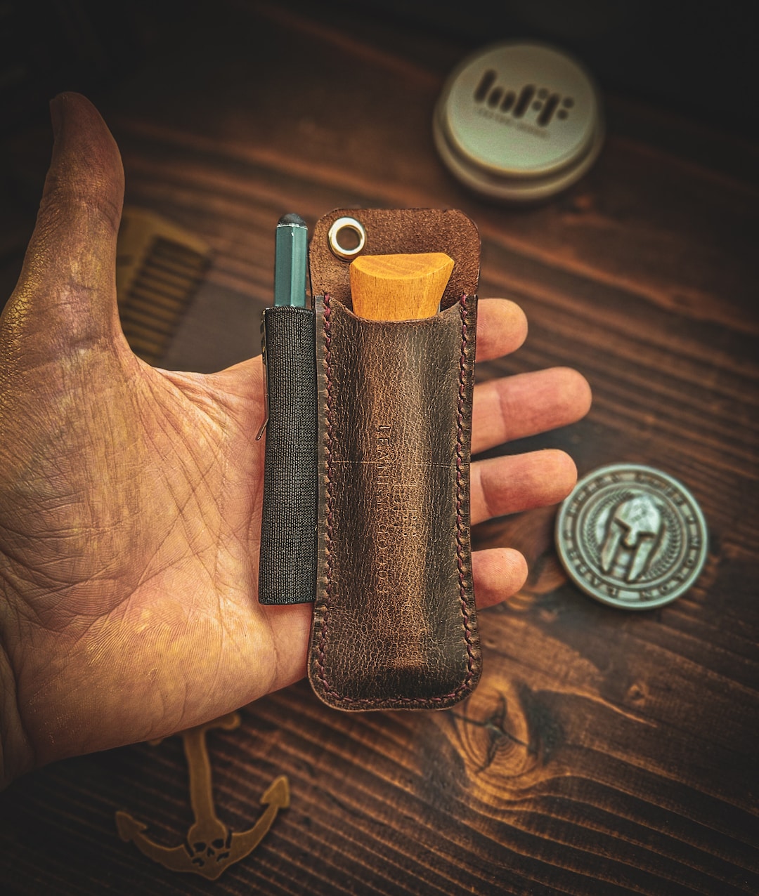 ALFR EDC Knife Sheath, EDC Leather Sheath, Pocket Caddy, Leather Knife ...