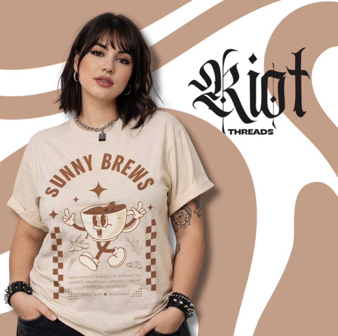 Sunny Brews Coffee Cup Tee | Retro Cafe Coffee Shop Design - Etsy
