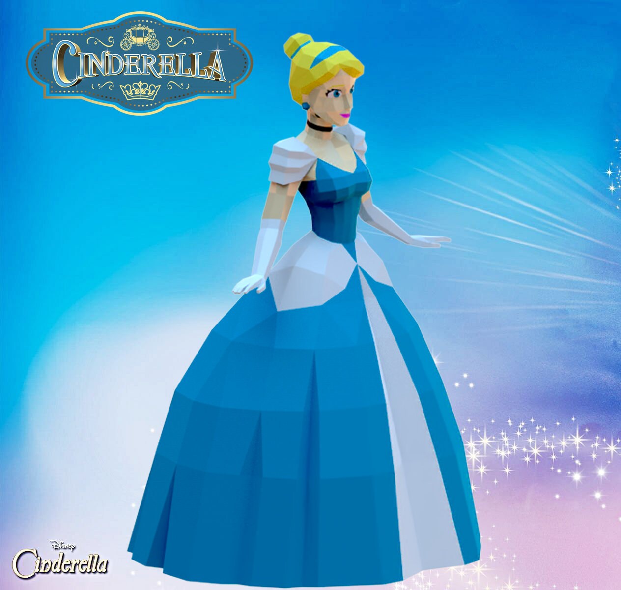 Cinderella Papercraft 3d, Cinderella Lowpoly, Sheet A4 Princess ...