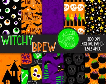 Spider Witch Digital Paper, Seamless Gothic Skull Patterns With Potions ...