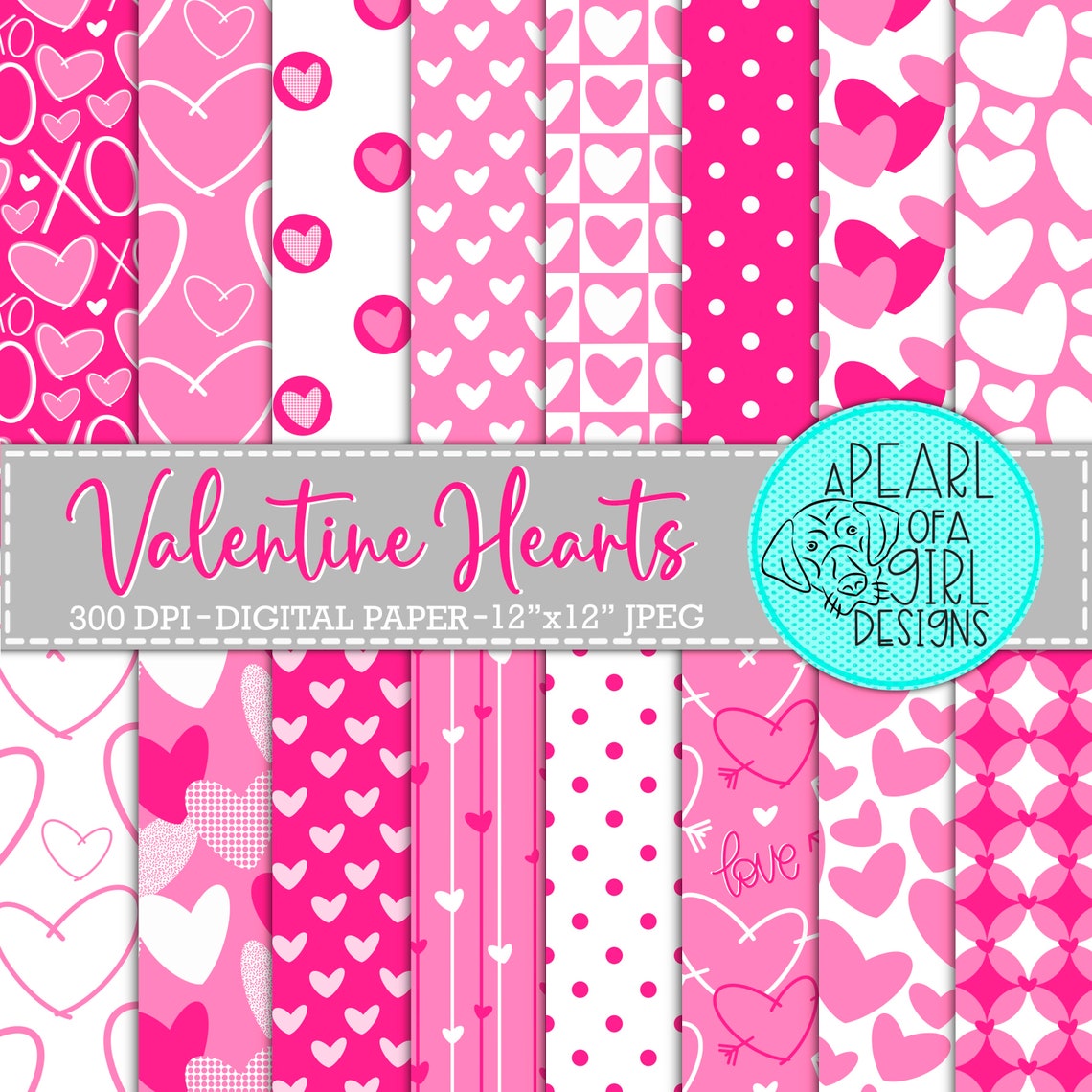 Valentine Hearts Digital Paper, Valentine Scrapbook Paper, Valentine's ...
