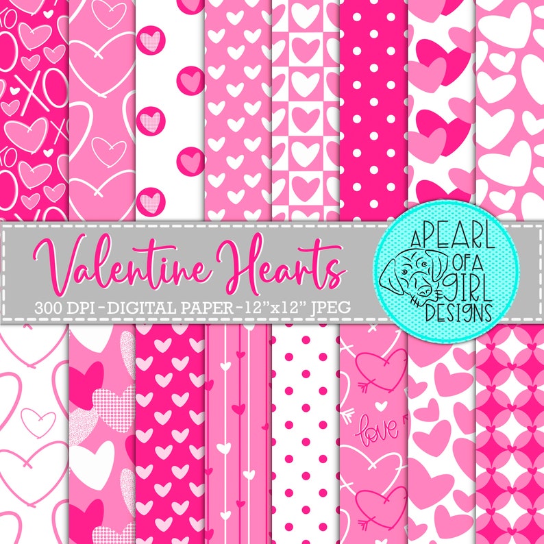 Valentine Hearts Digital Paper, Valentine Scrapbook Paper, Valentine's ...