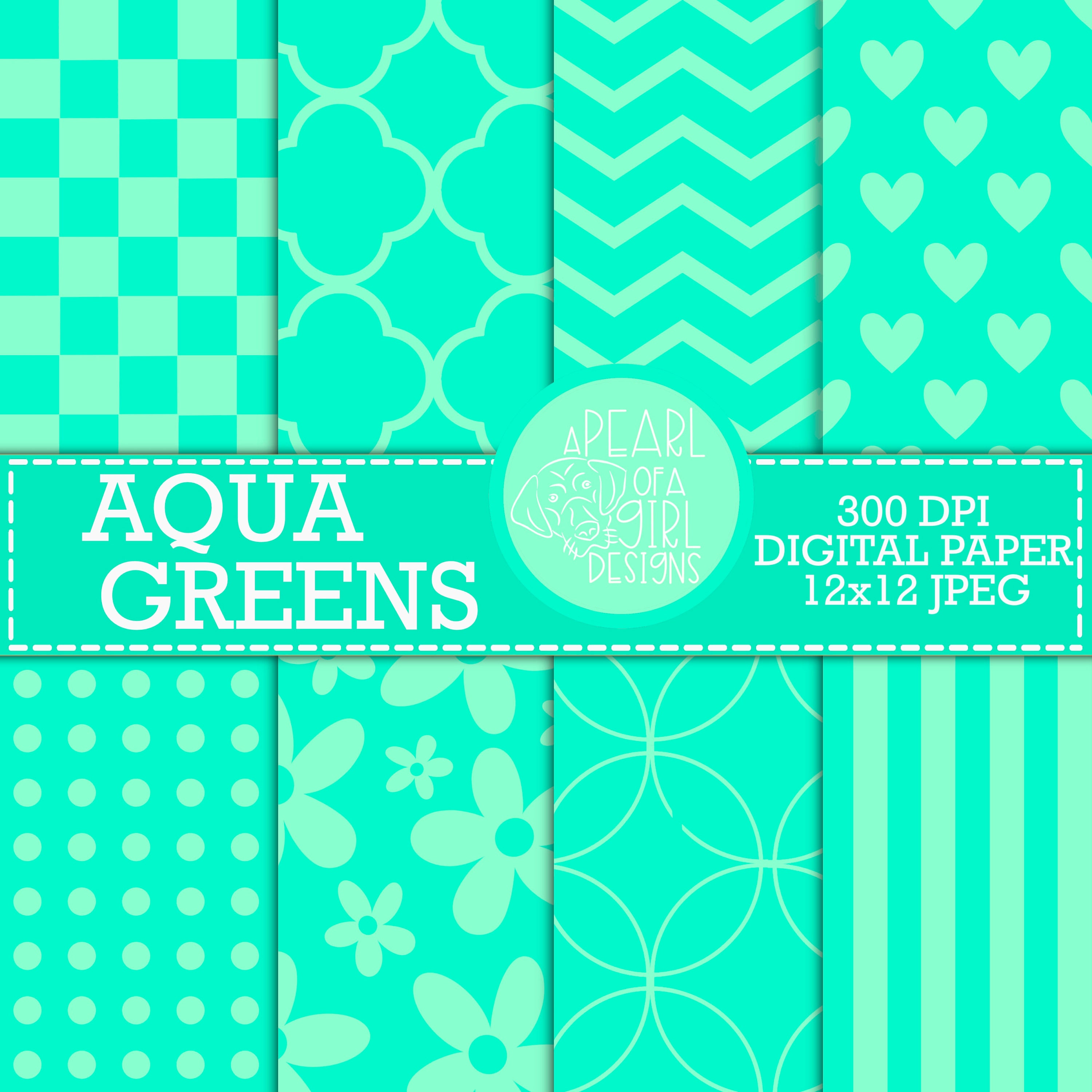 Aqua Greens Digital Paper, Seamless Pattern, Fabric Print, Background ...