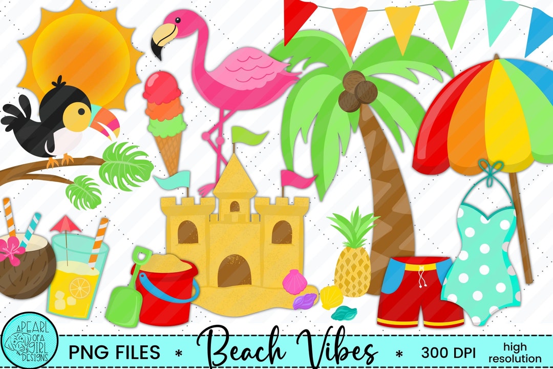 Beach Clipart, Pool Party Clipart, Tropical Clipart, Summer, Flamingo ...