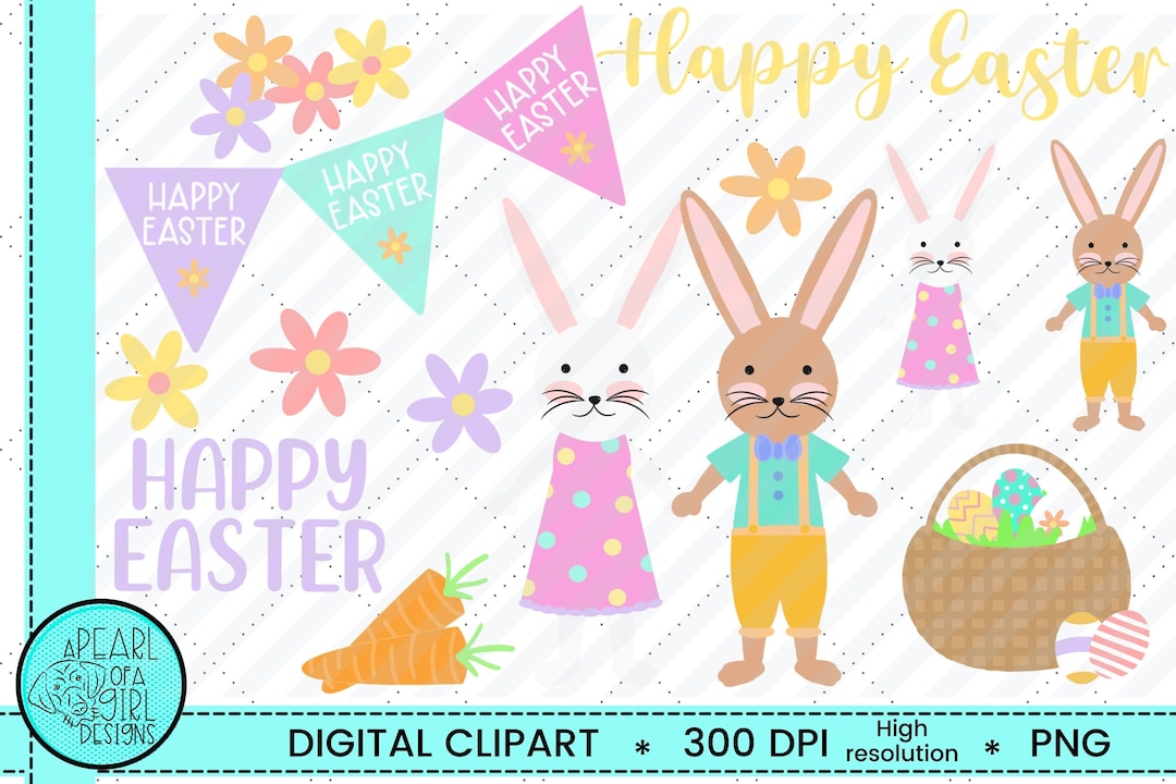 Bunny Love Easter Clipart, Easter PNG Clipart, Digital Clipart, Easter ...