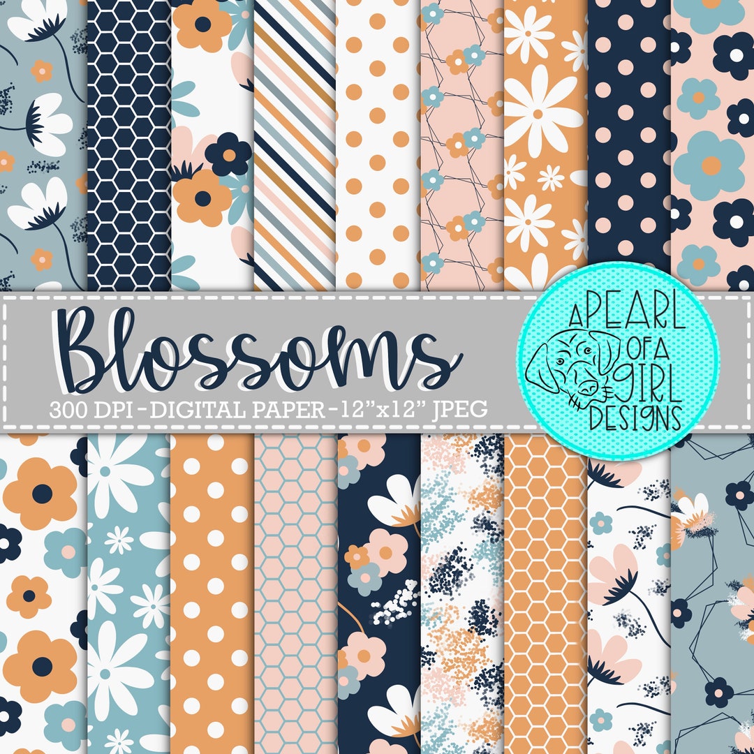 Blossoms Digital Paper, Floral Digital Paper, Floral Scrapbook Paper ...
