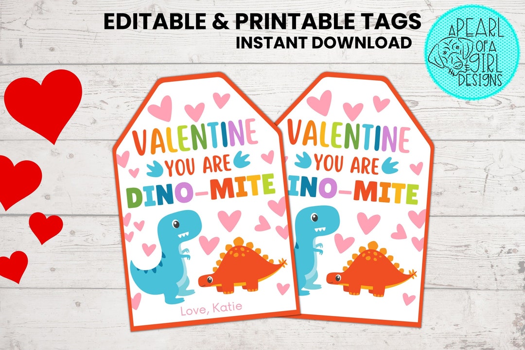 Dinosaur Valentine Tag, Dino-mite Valentine's, Kids Valentine Card ...