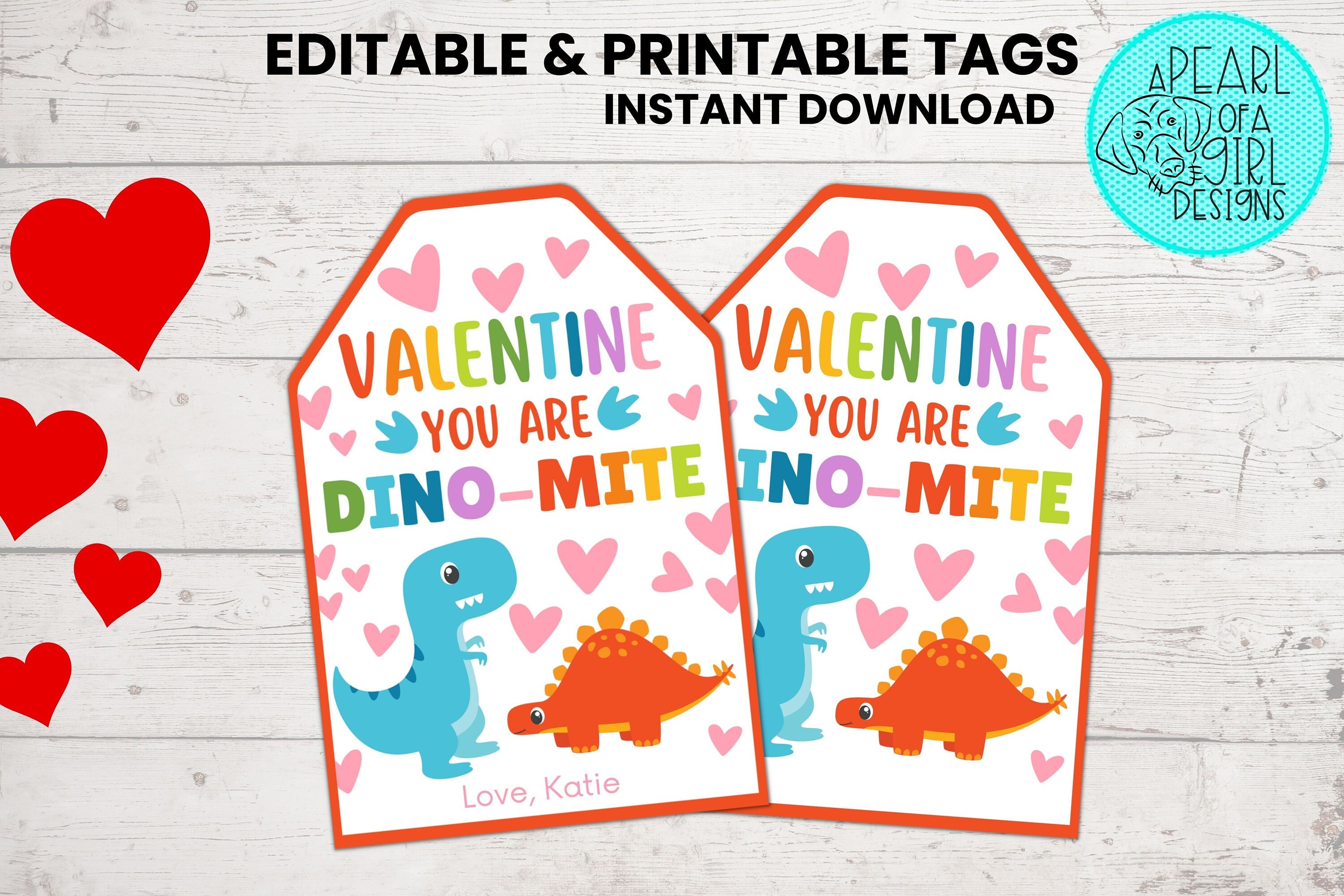 Dinosaur Valentine Tag, Dino-mite Valentine's, Kids Valentine Card ...