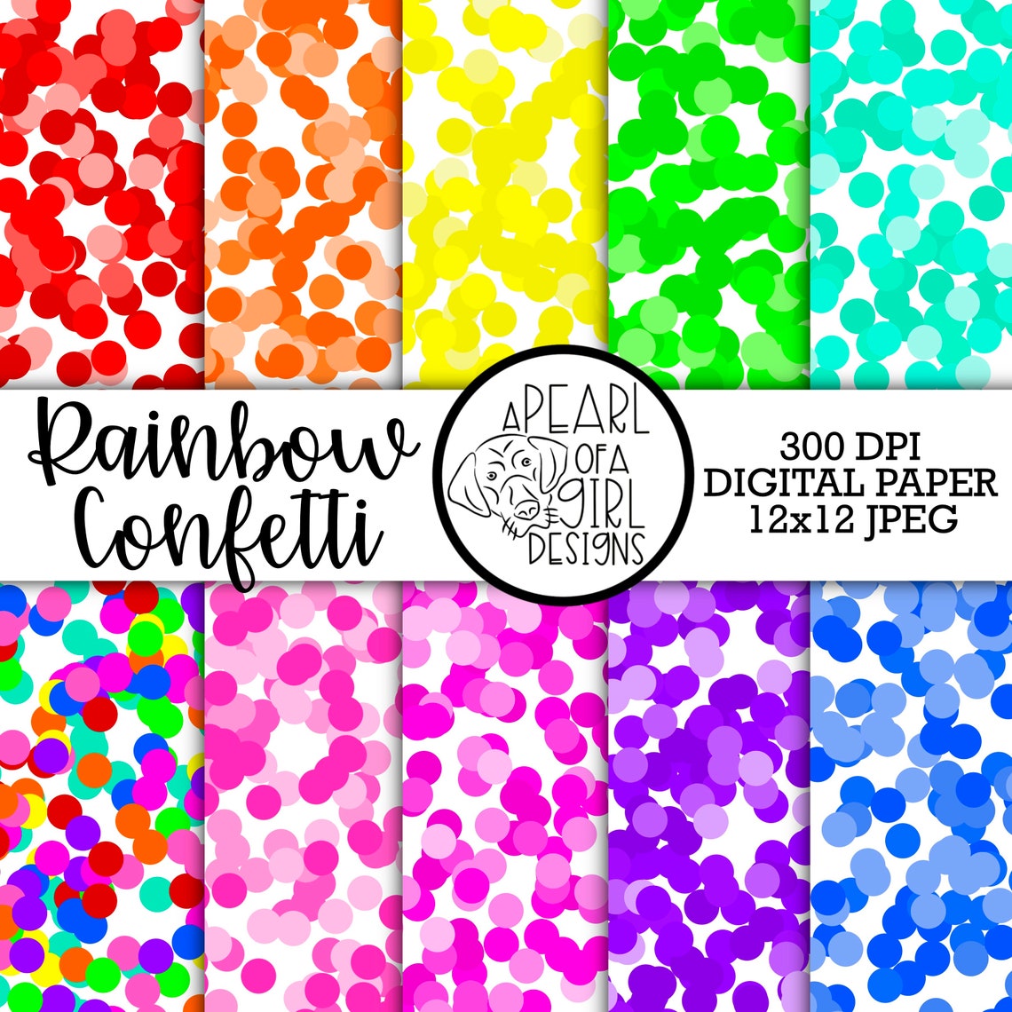 Rainbow Confetti Digital Paper Pack, Rainbow Paper, Scrapbook Paper ...