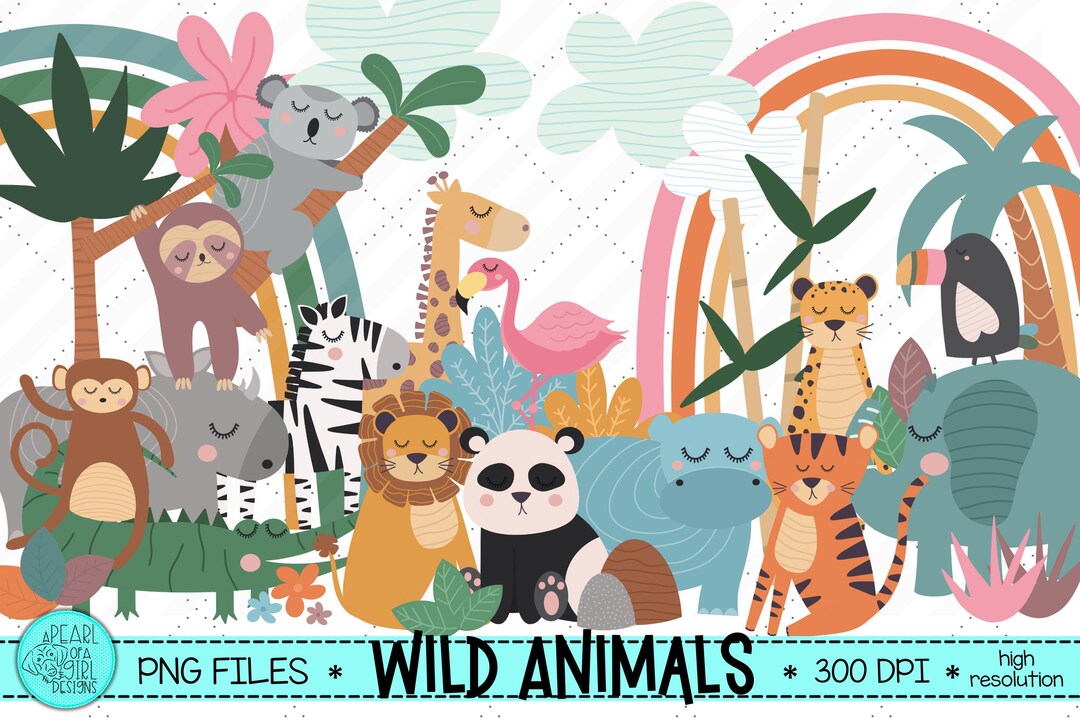 Wild Animal Clipart, Animal Clipart Bundle, Boho Animal Print, Nursery ...