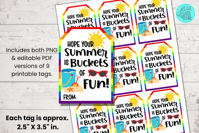 Buckets of Fun Gift Tags, End of School Gift Tags, Printable Gift Tag ...