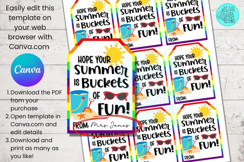 Buckets of Fun Gift Tags, End of School Gift Tags, Printable Gift Tag ...