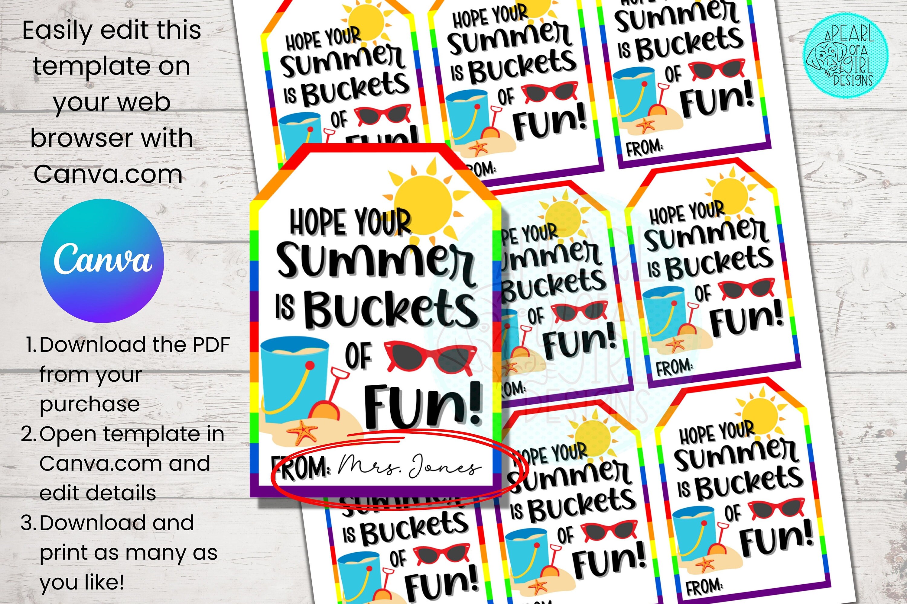 Buckets of Fun Gift Tags, End of School Gift Tags, Printable Gift Tag ...