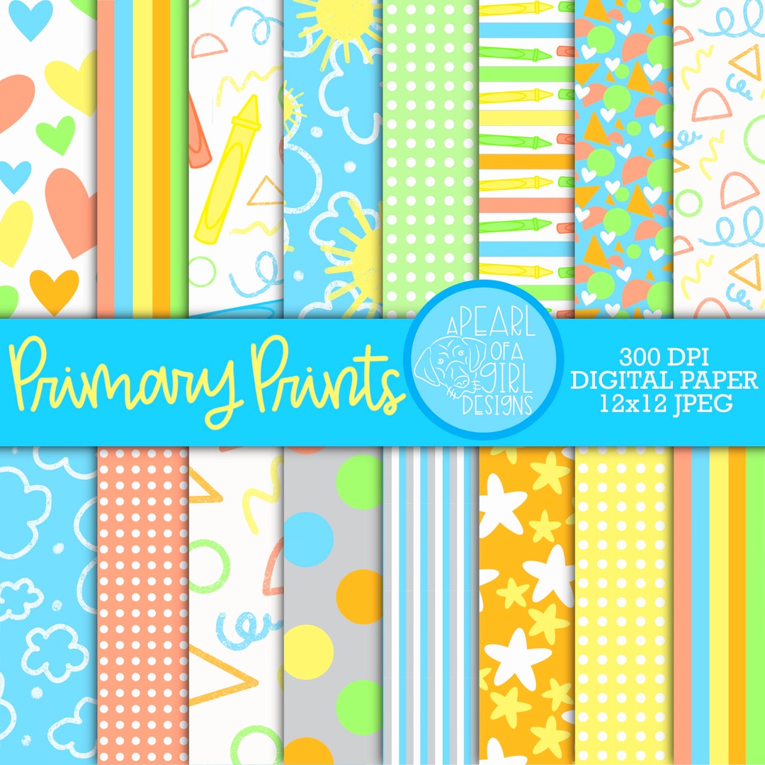 Primary Prints Digital Paper Pack, Printable Paper, Primary School ...